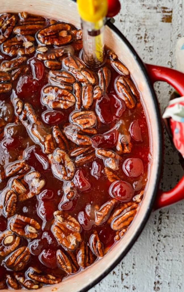 Homemade Peach Preserves with Cherries and Pecans - Linger