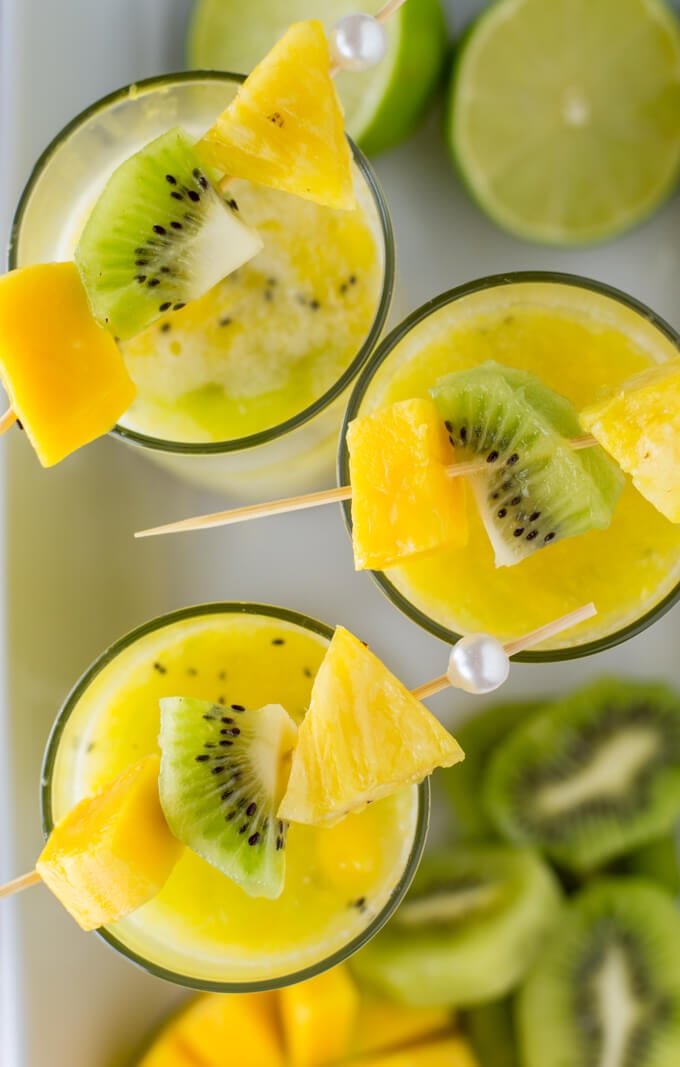 Coconut Tropical Rum Cocktail with Mango, Kiwi and Pineapple - Linger