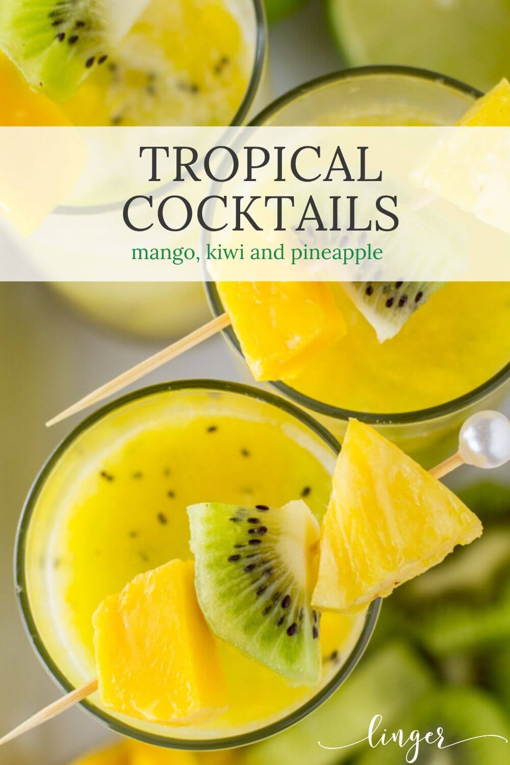 Coconut Tropical Rum Cocktail with Mango, Kiwi and Pineapple - Linger